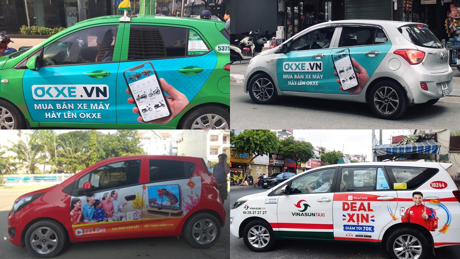 Vietnam taxi advertising on Mai Linh taxi, Vinasun taxi, Grab car, Be car